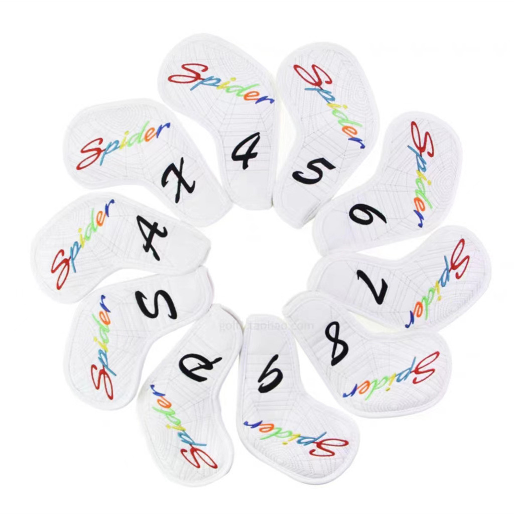 สไตล์ใหม่ Spider Web เย็บปักถักร้อย PU หนังกอล์ฟคลับฝาครอบ Velcro ขนแกะ ...