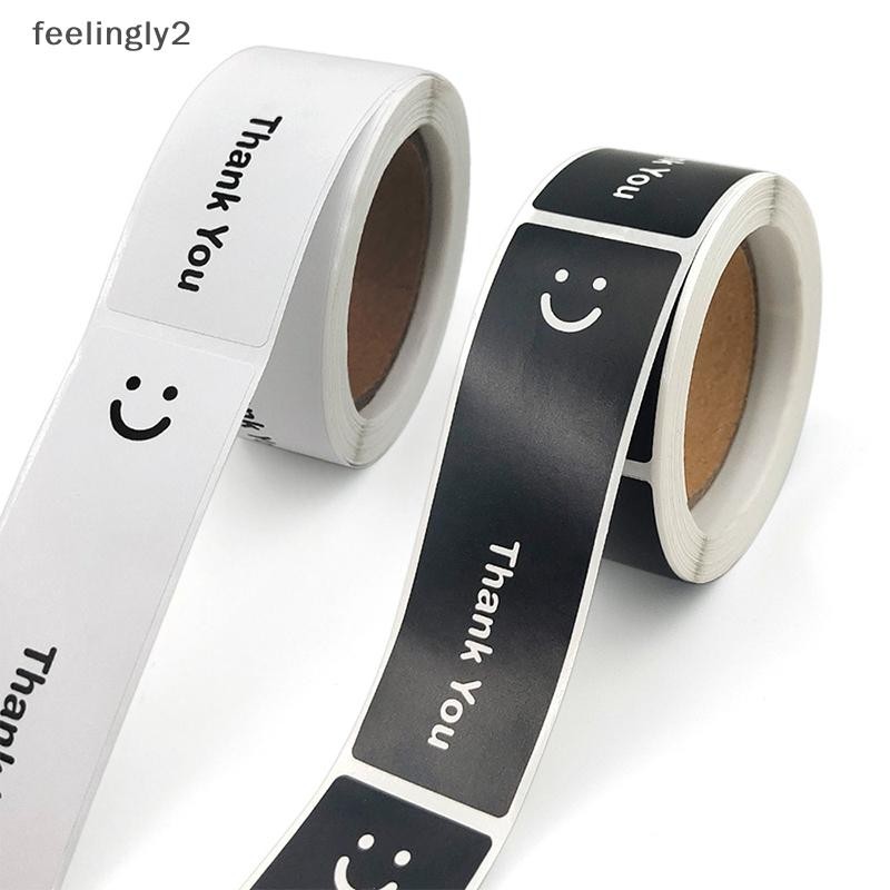 {HotJan} 120 ชิ้น/ม้วนหน้ายิ้มสีดําและสีขาวขอบคุณสติกเกอร์ซีลสี่เหลี่ยม ...