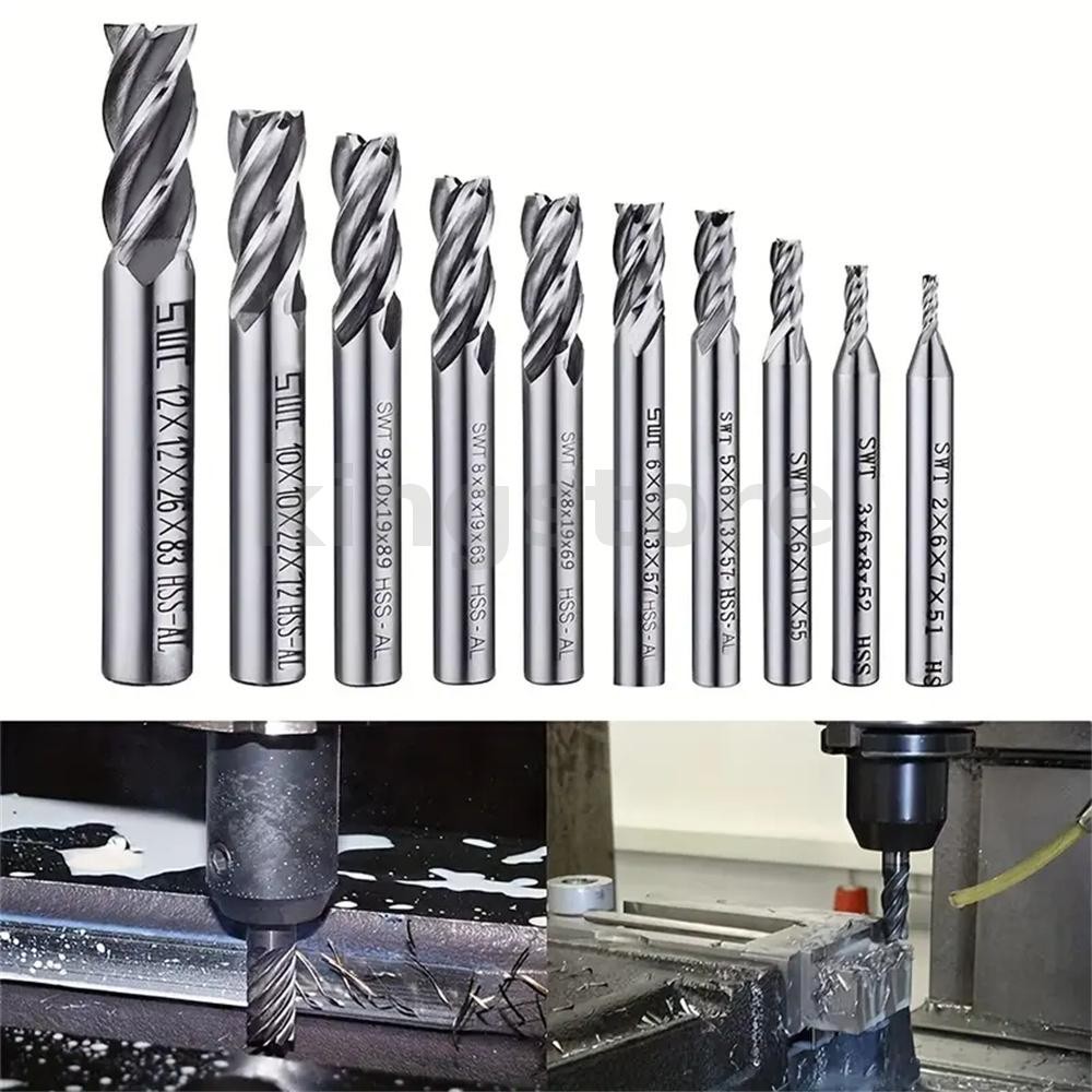 10pcs High-Speed Steel End Mill 4 ขลุ่ย 2-12 มม.HSS เครื่องตัดเกลียว Bits สําหรับเครื่องกลึง CNC ...
