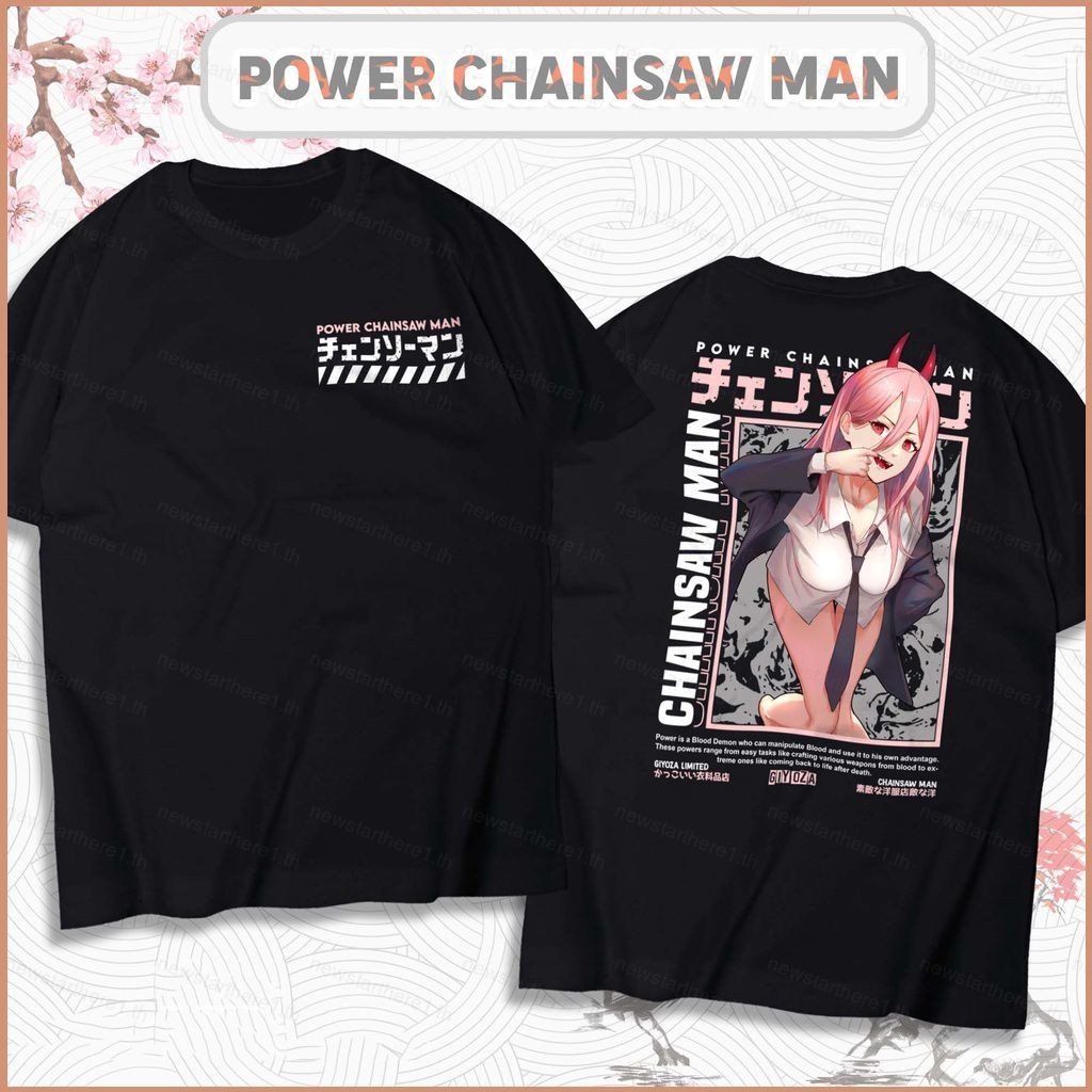 Jason Anime Chainsaw Man Tshirt Power เสื้อแขนสั้นลําลองหลวม Tee แฟชั่น ...