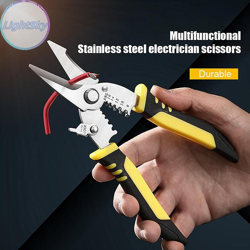 Lightsky เครื่องตัดลวด Crimping คีม Multi Function คีมคีมปอกช่างไฟฟ้ากรรไกรมือเครื่องมือช่าง ...
