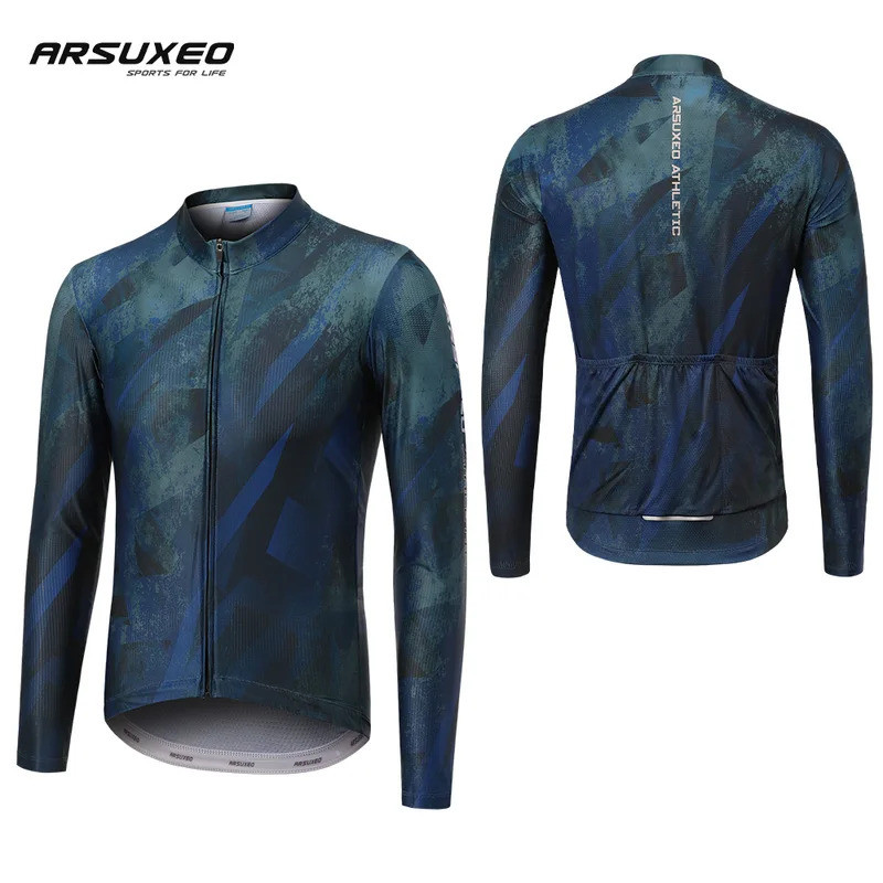 # Arsuxeo เสื้อเจอร์ซีย์นักปั่นผู้ชายแขนยาวสลิมฟิตเสื้อจักรยาน Biycle ...
