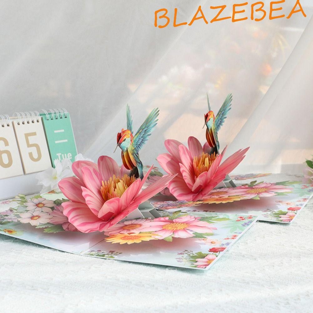 Blazebea การ์ดอวยพรดอกไม้ Hummingbird, พับโรแมนติก 3D Pop Up การ์ดของขวัญ, โปสการ์ดกระดาษ ...