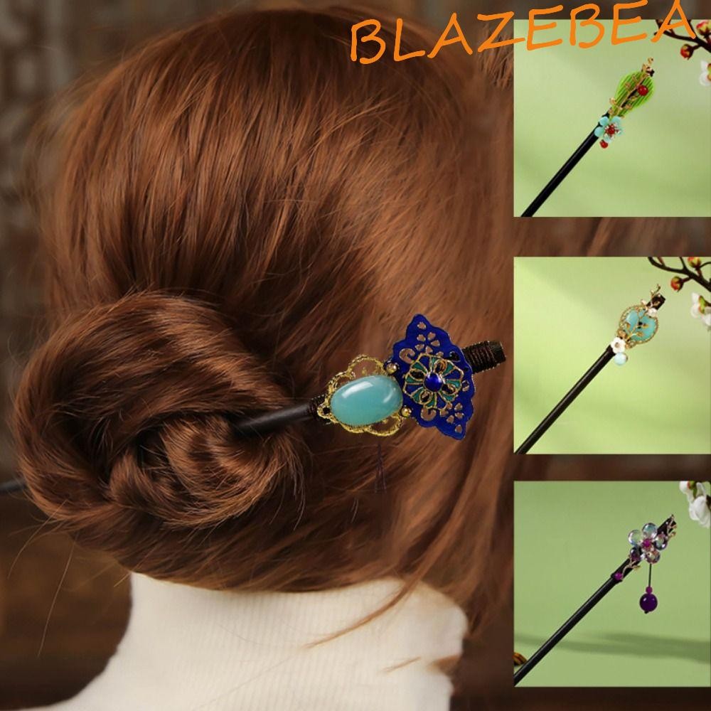 Blazebea ดอกไม้ผม Sticks, จีนโบราณสไตล์ไม้ Hairpins, ผู้หญิงอุปกรณ์เสริมผมพู่ Handmade Party ผม ...