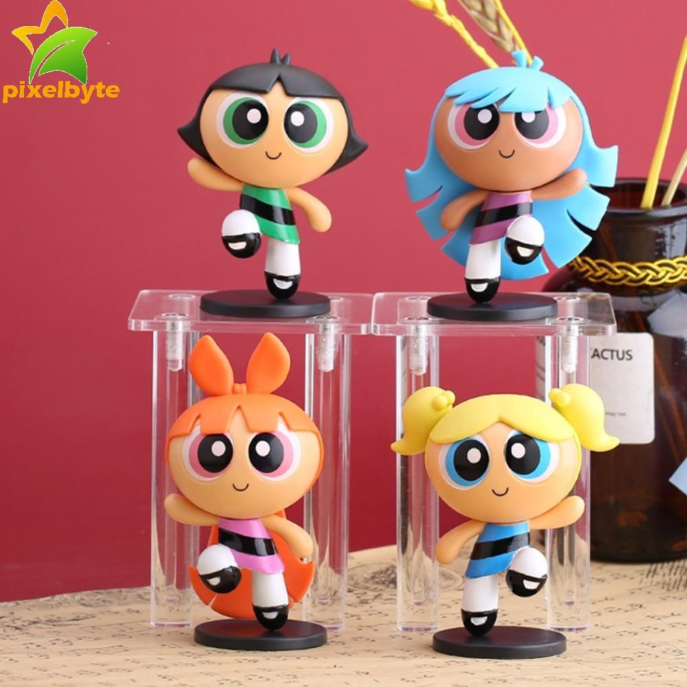 Pixelbyte 4 ชิ้น/เซ็ต The Powerpuff Girls Figure ของเล่น, PVC Doll Desktop Decor Powerpuff Girls ...
