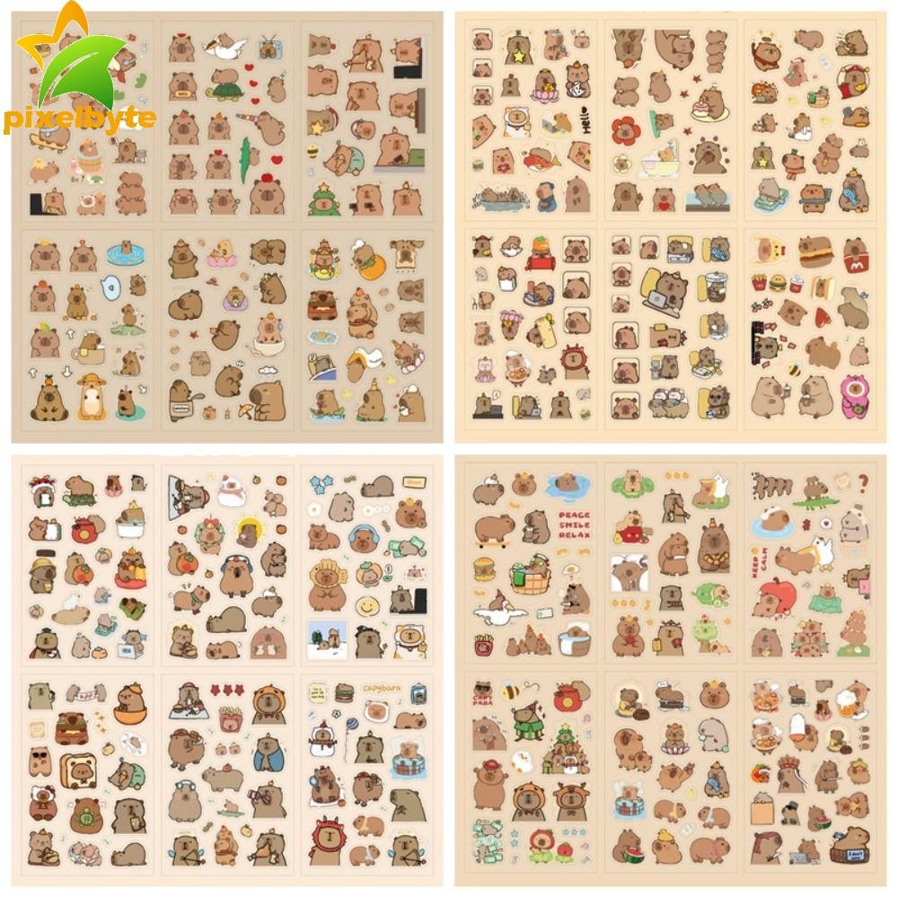 Pixelbyte 6 ชิ้น/ถุง Capybara Hand Ledger สติกเกอร์,น่ารักความงาม Scrapbooking DIY วัสดุ ...
