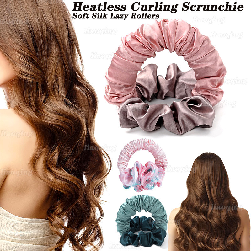 Heatless Curling Scrunchie สำหรับผู้หญิงผ้าไหมนุ่มนิ่ม Rollers คาดศีรษะ ...