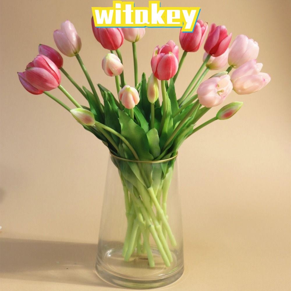 WITAKEY ดอกไม้ปลอม, ช่อดอกไม้ทิวลิปสัมผัสจริงซิลิโคน, คุณภาพสูง 5 หัวตกแต่งบ้าน | Shopee Thailand