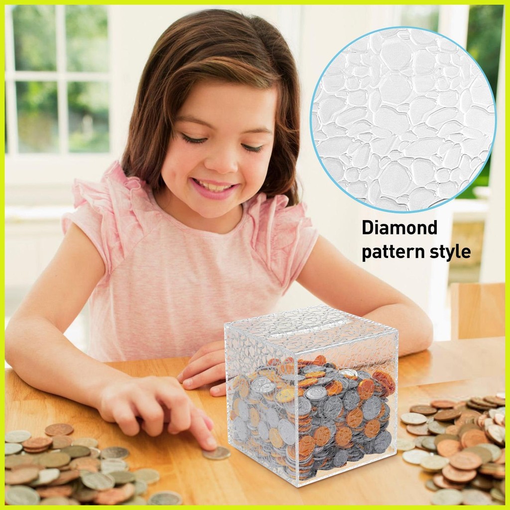 Clear Money Bank อะคริลิคเงินสําหรับเด็กโปร่งใสเปลี่ยนเหรียญ Bank ต้อง ...