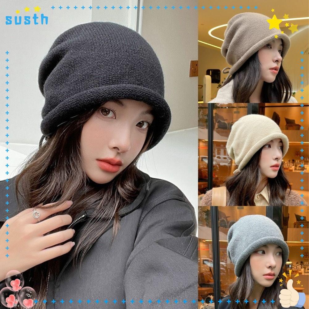 SUSTH Beanies หมวกถักสีทึบ สไตล์ฮิปฮอป สำหรับผู้ชาย อบอุ่นในหน้าหนาว ...