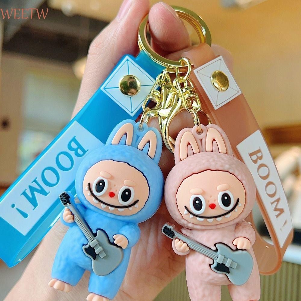 Weekw Labubu พวงกุญแจตุ๊กตา, เล่นกีตาร์ Anti-lost Labubu PVC จี้, ตลก ...