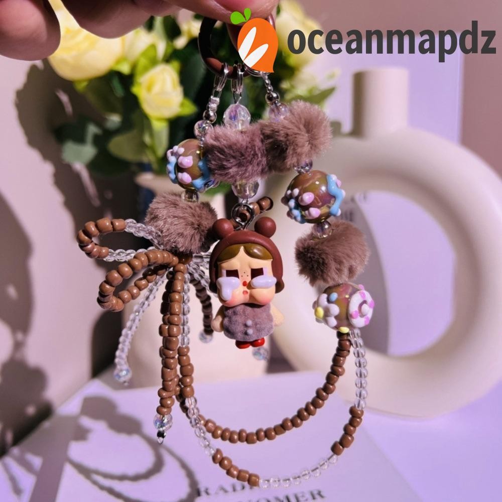 Oceanmapdz Flocking Crybaby Key Ring, ซิลิกาเจลลูกปัดชุดตุ๊กตาพวงกุญแจ, 3D Plush Ball Cross ...