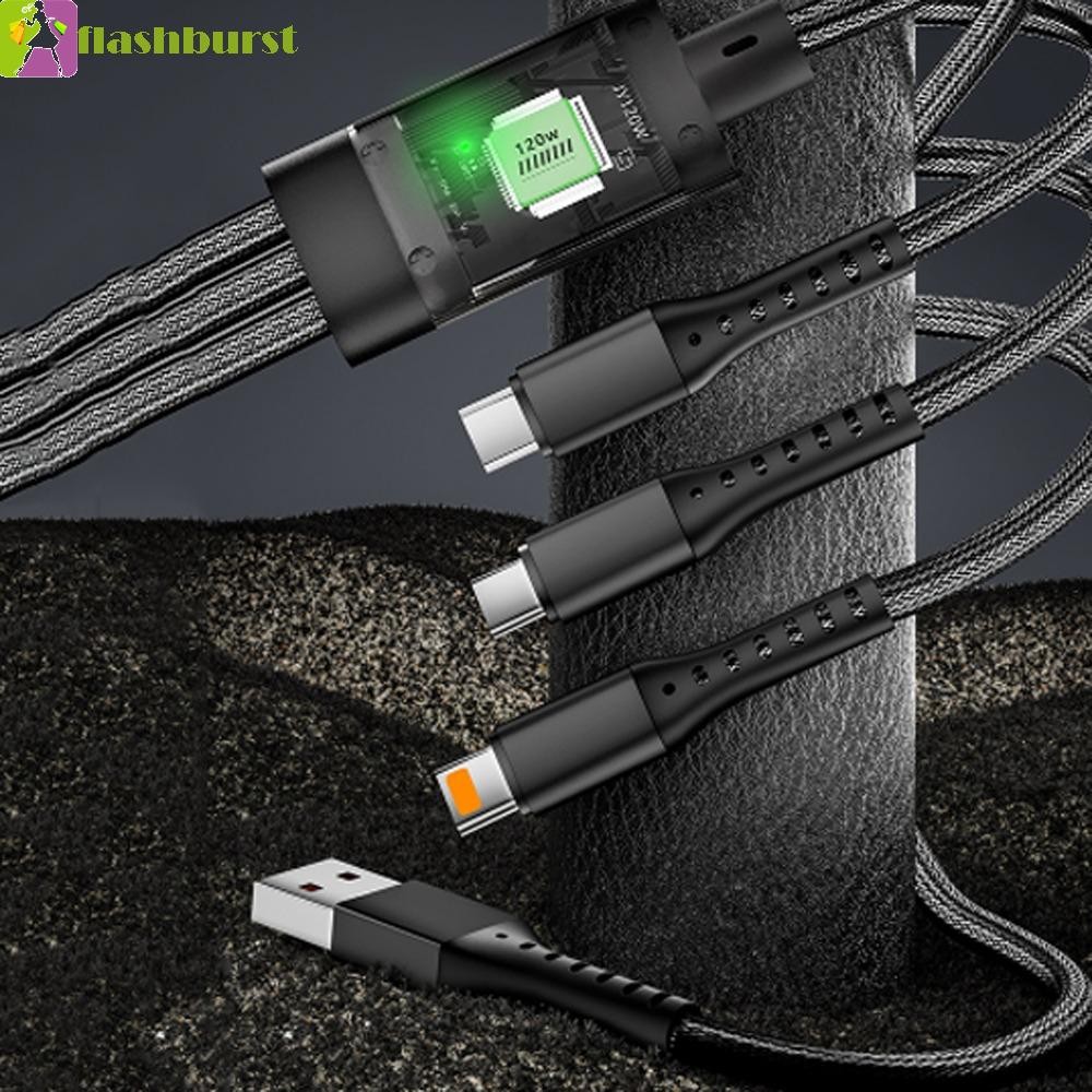 Flashburst สายเคเบิลข้อมูลโทรศัพท์ 3 in 1, Micro USB/ Type C/ พร้อมไฟสาย USB 3 in 1, ชาร์จเร็ว ...