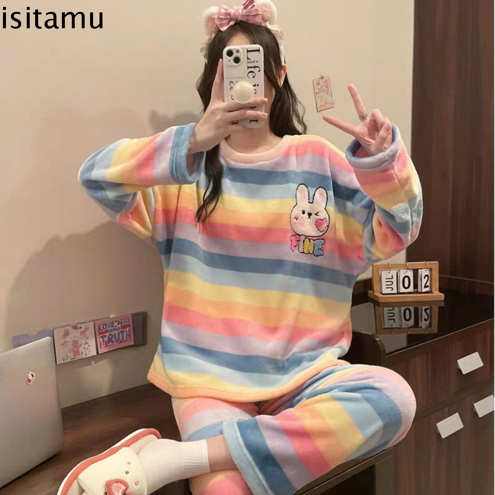 Isitaft ชุดนอนสตรีชุด, Kitty Cat Bear Rabbit Coral ขนแกะชุดนอน, Sweet ...