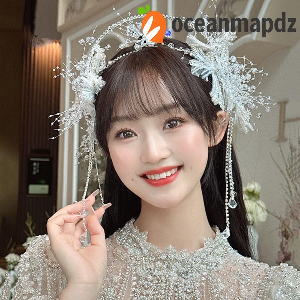 Oceanmapdz เจ้าสาวคริสตัลมงกุฎต่างหู, Fairy Shining คริสตัลผม Hoop Tiara, แฟชั่นอัญมณีหรูหรา ...