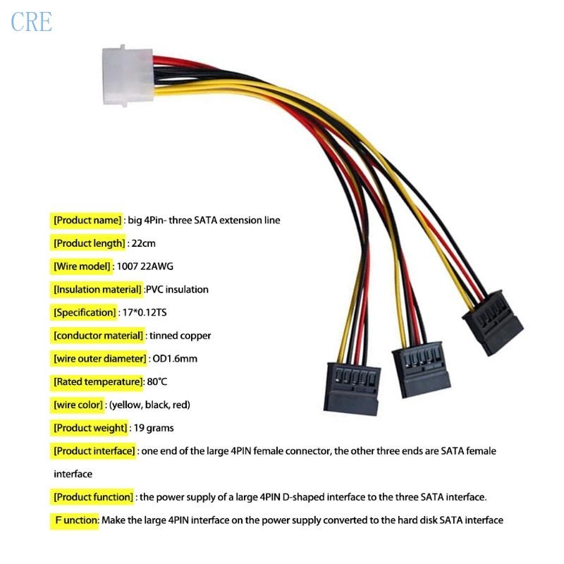 Cre 1 PC 4 Pin IDE Molex ถึง 3 Power Splitter Extension Cable ...