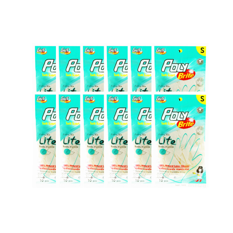 POLY-BRITE ถุงมือยางธรรมชาติ มีแป้ง รุ่น Lite S (10 ชิ้น/แพ็ค) (12 แพ็ค) | Shopee Thailand