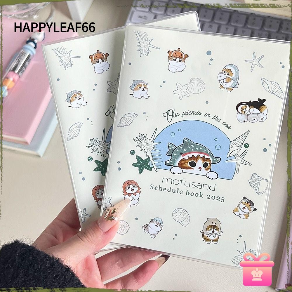 Happyleaf66 Shark Cat 2025 หนังสือกําหนดการ, สมุดบันทึก DIY รายเดือน, หน้าสี A6 Cartoon Diary ...