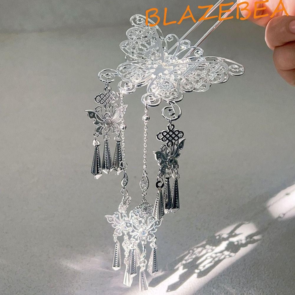 Blazebea กิ๊บติดผมผีเสื้อ, โลหะเงินสไตล์ชาติพันธุ์ Headwear,คลาสสิกสไตล์จีนอุปกรณ์เสริมผมโบราณ ...