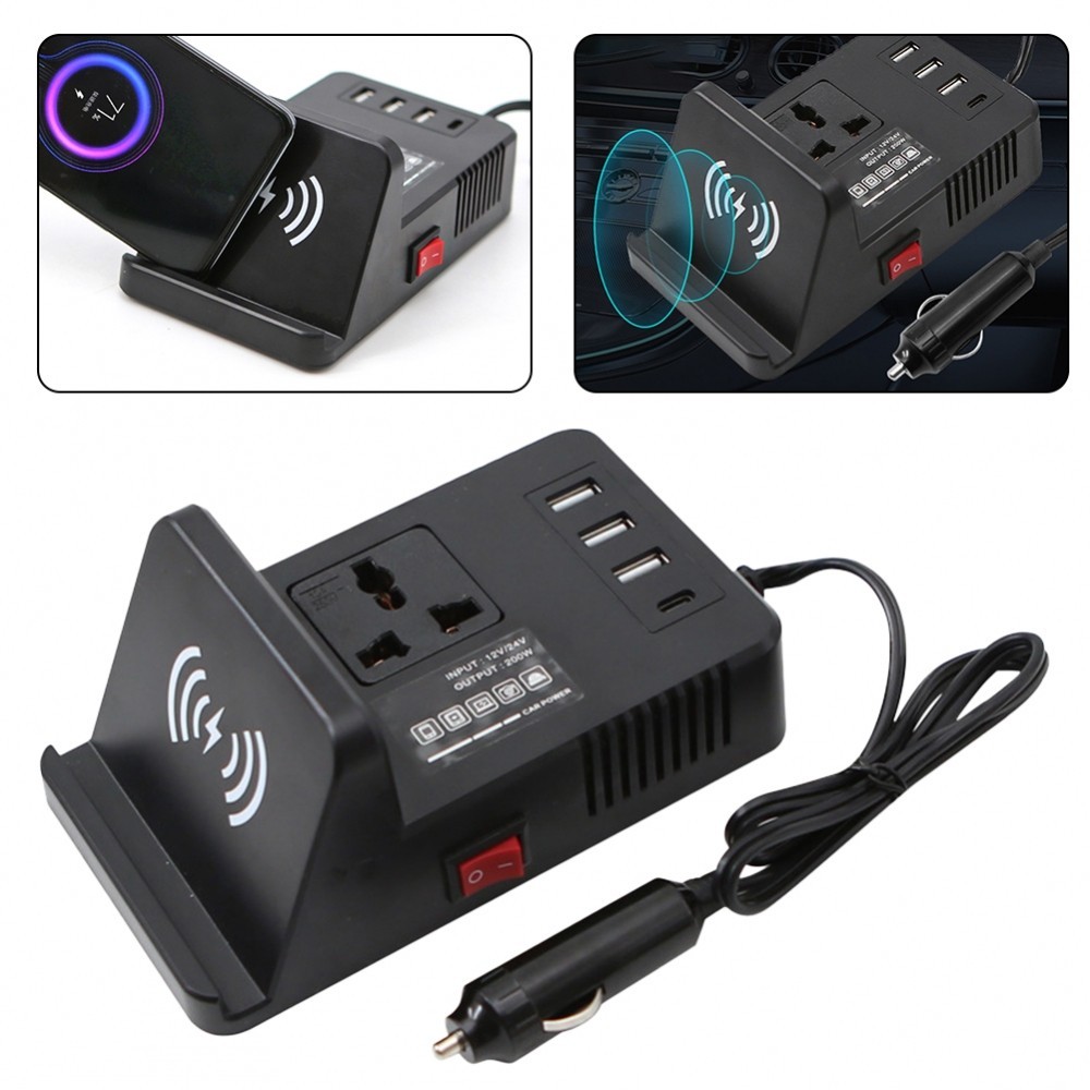 3usb + Type-C Chargers 200W Power Adapter DC 12 V/24 V ถึง DC 110 V/220 ...