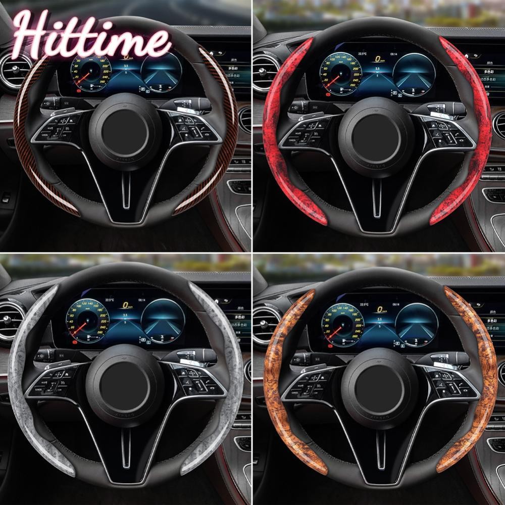 Hittime 2 ชิ้น Universal พวงมาลัยรถครอบคลุม Auto ตกแต่งภายในอุปกรณ์ตกแต่ง Anti Slip ฝาครอบ ...