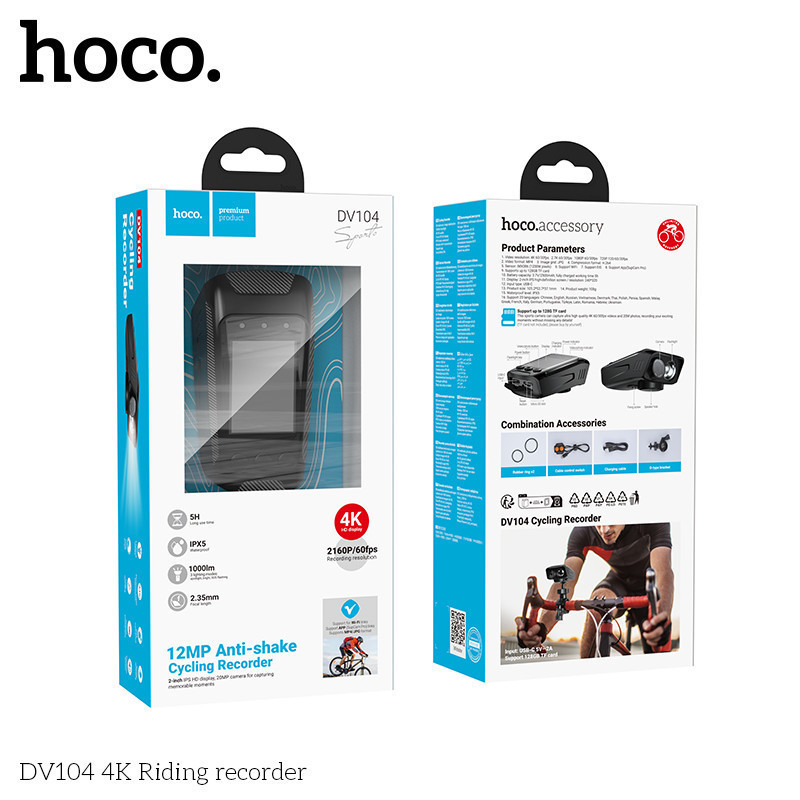 Hoco DV104 กล้องแอคชั่น ไฟฉายในตัว ติดจัดรยาน 4K 60fps x 2 ล้านพิกเซล กันน้ำ IPX5 action cam hc4 ...