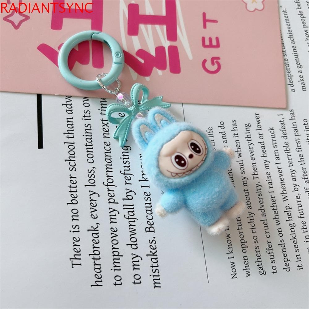Radiantsync Flocking Labubu พวงกุญแจ, ซิลิกาเจลโบว์การ์ตูนตุ๊กตาพวงกุญแจ, จี้น่ารักกระเป๋า Charm ...