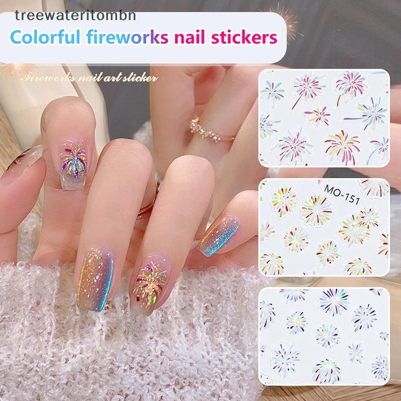 Tt 1 ชิ้นเลเซอร์ Firework สติกเกอร์เล็บ 3D Self-Adhesive Blooming สีสันดอกไม้ไฟเล็บ Decals ปี ...