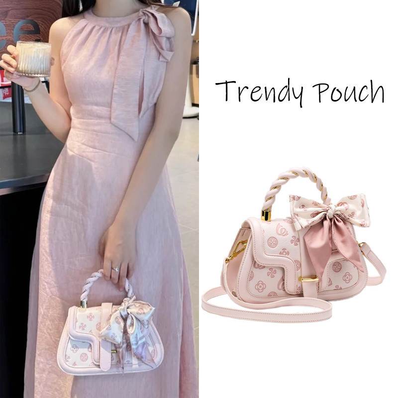 TRENDY POUCH สีชมพู ลายนูน กระเป๋าสะพาย หวาน น่ารัก การเดินทาง กระเป๋า ...