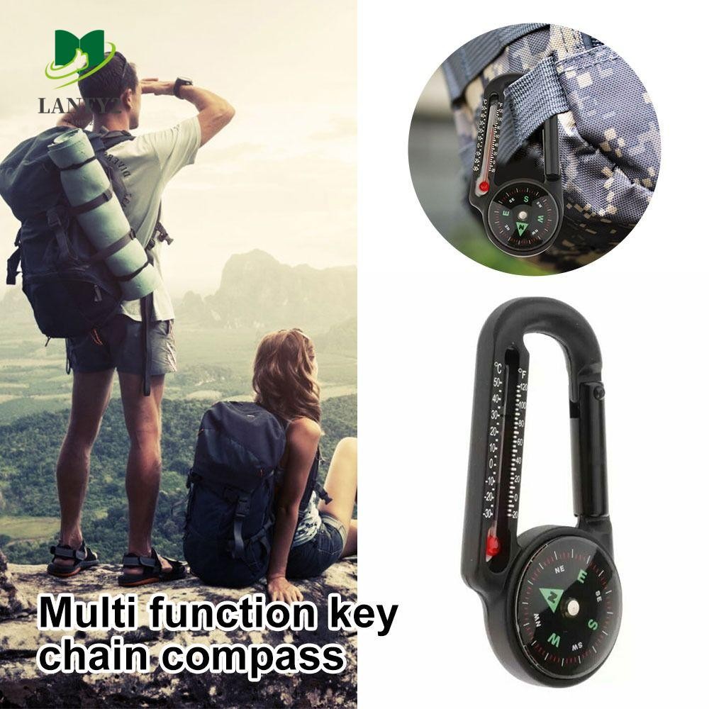 Alanfy 3 in1 พวงกุญแจมัลติฟังก์ชั่น,เทอร์โมมิเตอร์เข็มทิศหัวเข็มขัดปีนเขา,จี้แบกเป้พร้อมคาราบิเน ...