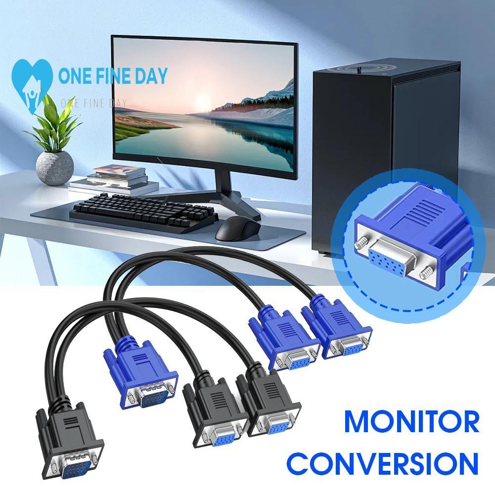 Vga Splitter Cable 1 คอมพิวเตอร์ Dual 2 Monitor ชายอะแดปเตอร์ Wire To Female L9f6 | Shopee Thailand