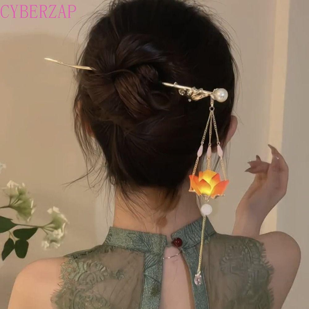 Cyberzap Lantern Hair Stick, Lotus พู่ LED Light ส้อม, ดอกไม้มุกหวาน ...