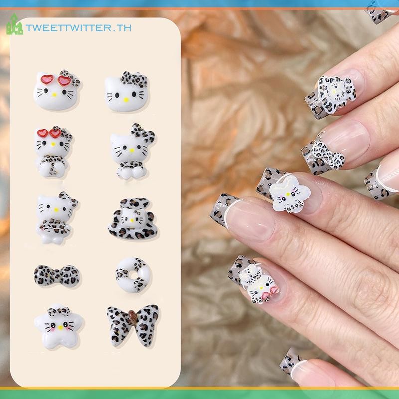 ทวีต5ชิ้นเสือดาวพิมพ์Hello Kittyอุปกรณ์เสริมกิ๊บตกแต่งเล็บแว่นตาโบว์TH ...