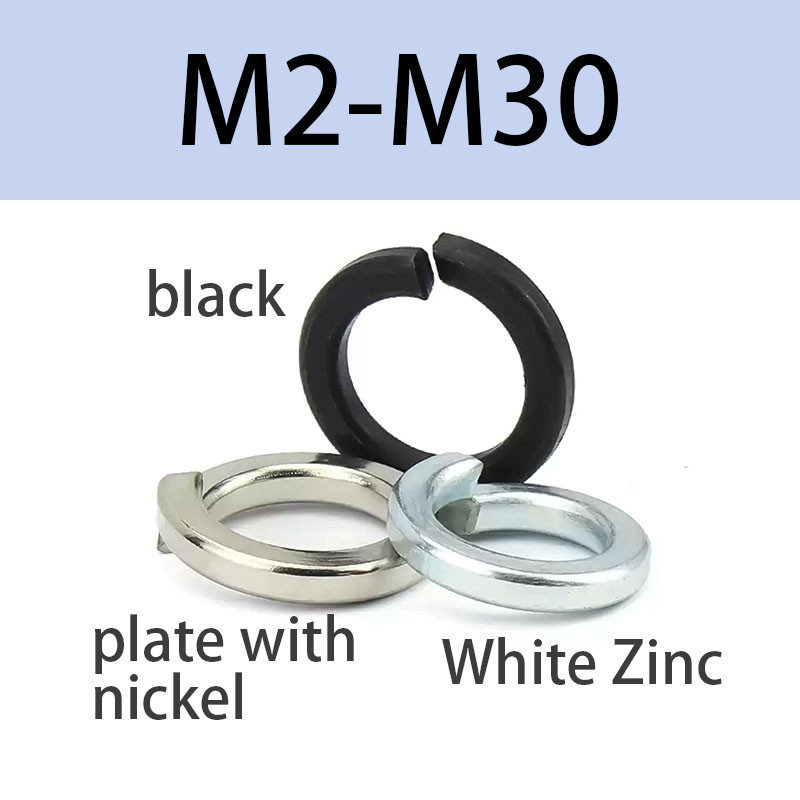 แหวนรองสปริงเหล็กคาร์บอน แหวนรองสปริงเกรด 8.8 (ชุบสีดํา/สังกะสี/ชุบนิกเกิล) M2/M2.5/M3/M4/M5/M6 ...