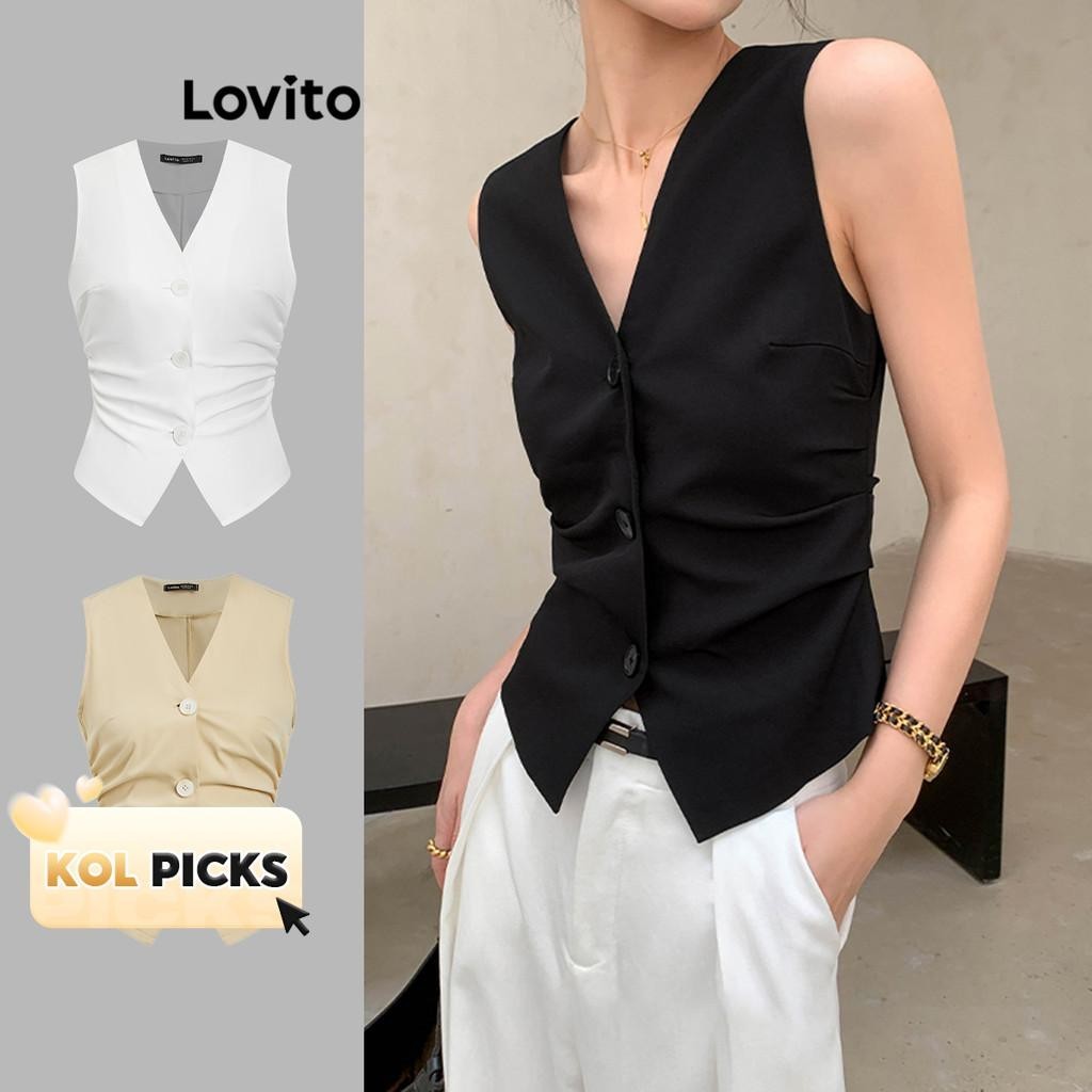 (KOL‘s pick) Lovito เสื้อกล้ามผู้หญิง จีบหน้า สไตล์ลำลอง L65ED049 (หลาก ...