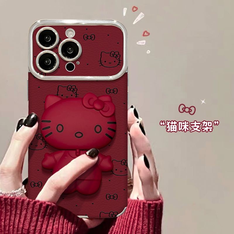 สินค้าใหม่พร้อมสต็อก Apple 16promax เคสโทรศัพท์ iPhone15/14 ที่วางกระจก Hello Kitty 13/12 หนัง ...