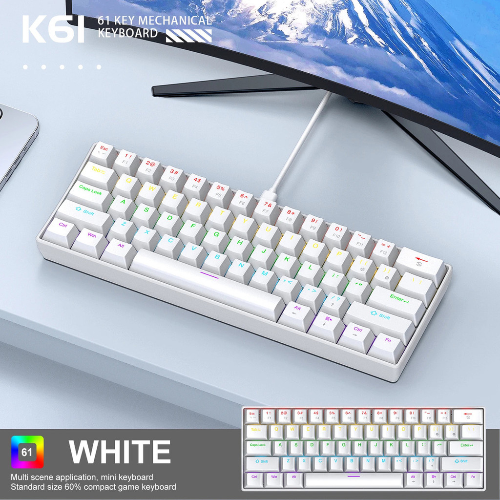 คีย์บอร์ดเชิงกลขนาดเล็กแบบมีสายแบบพกพา 60% APAYADO K61 Mini Keyboard Wired 61 Keys Phantom RGB ...