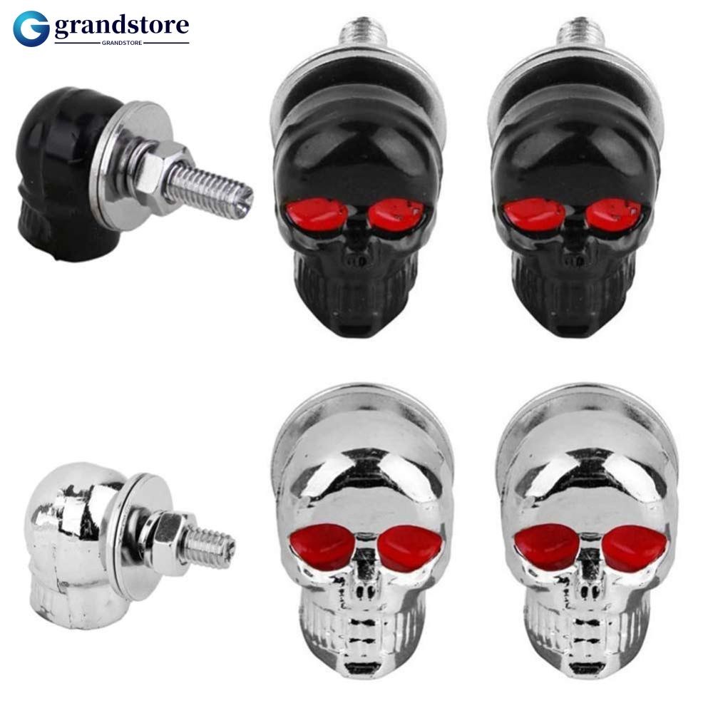 GRS 2 ชิ้น Skull กรอบป้ายทะเบียนสลักเกลียวสกรู Fastener Cap Bolts รถ ...