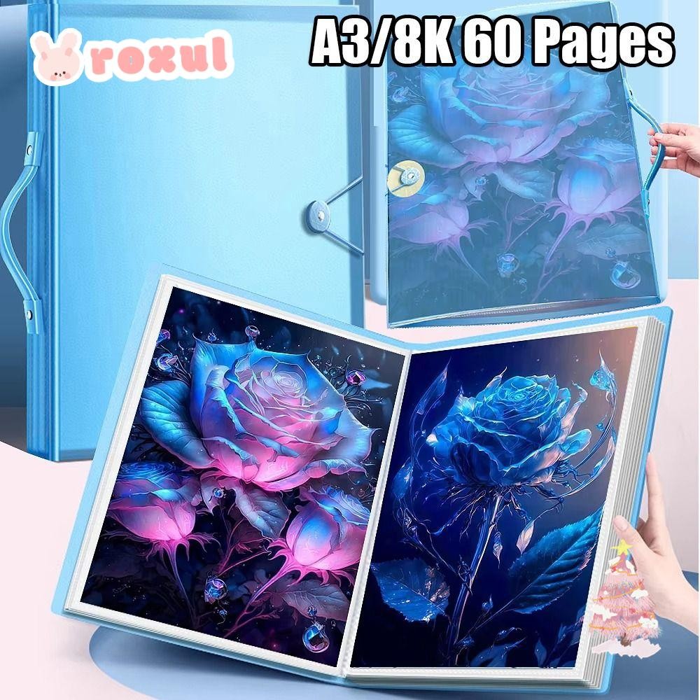 Roxul โฟลเดอร์อัลบั้มรูป 1 ชิ้น, กระเป๋า 60 หน้าสมุดเก็บภาพวาด, ทนทานความจุขนาดใหญ่ A3/8K ภาพวาด ...