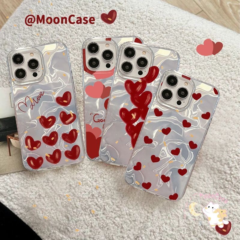 เคสไอโฟน16 สีแดง ความรัก สำหรับ IPhone 13 12 14 11 15 16 Pro Max XR X XS 7Plus 8Plus Max 7 8 6 ...