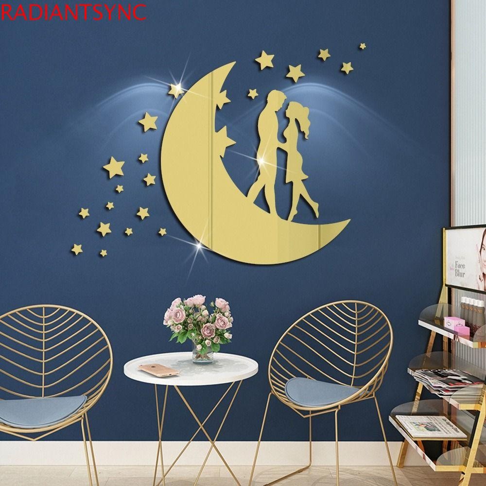Radiantsync Love Moon คู่สติกเกอร์กระจกอะคริลิค, Self-กาวตกแต่ง Moon 3D กระจกสติกเกอร์,ปฏิบัติ ...