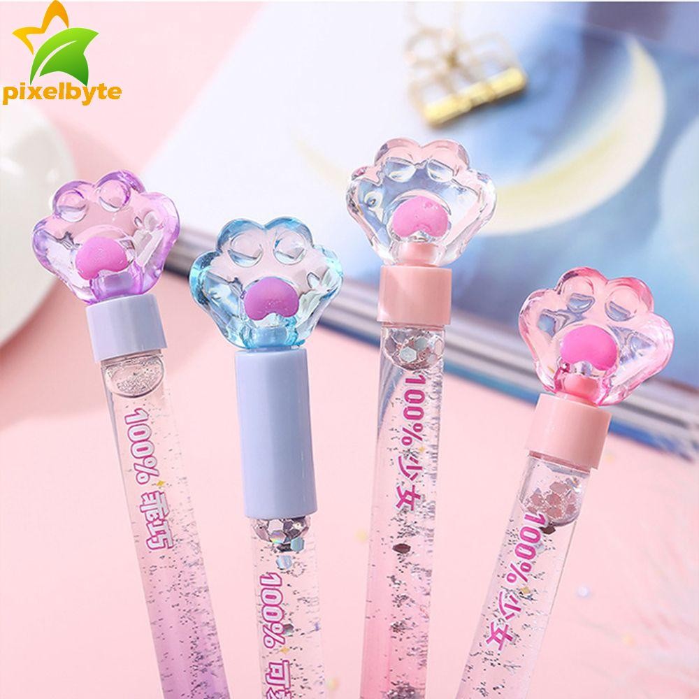 Pixelbyte ปากกาเจลเรืองแสงเครื่องเขียนนักเรียน Novelty Kawaii Cat Claw หมึกสีดําหัวใจเครื่องมือ ...