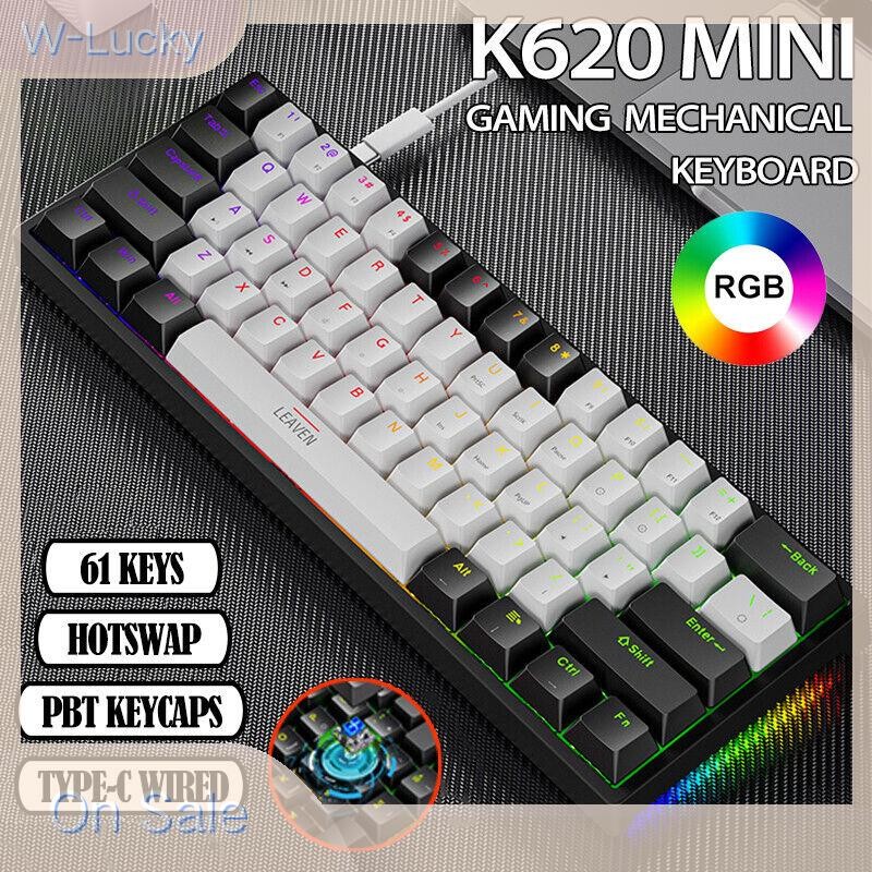 W-Lucky Mini Gaming Mechanical Keyboard 61 คีย์ RGB Hotswap Type-C ...