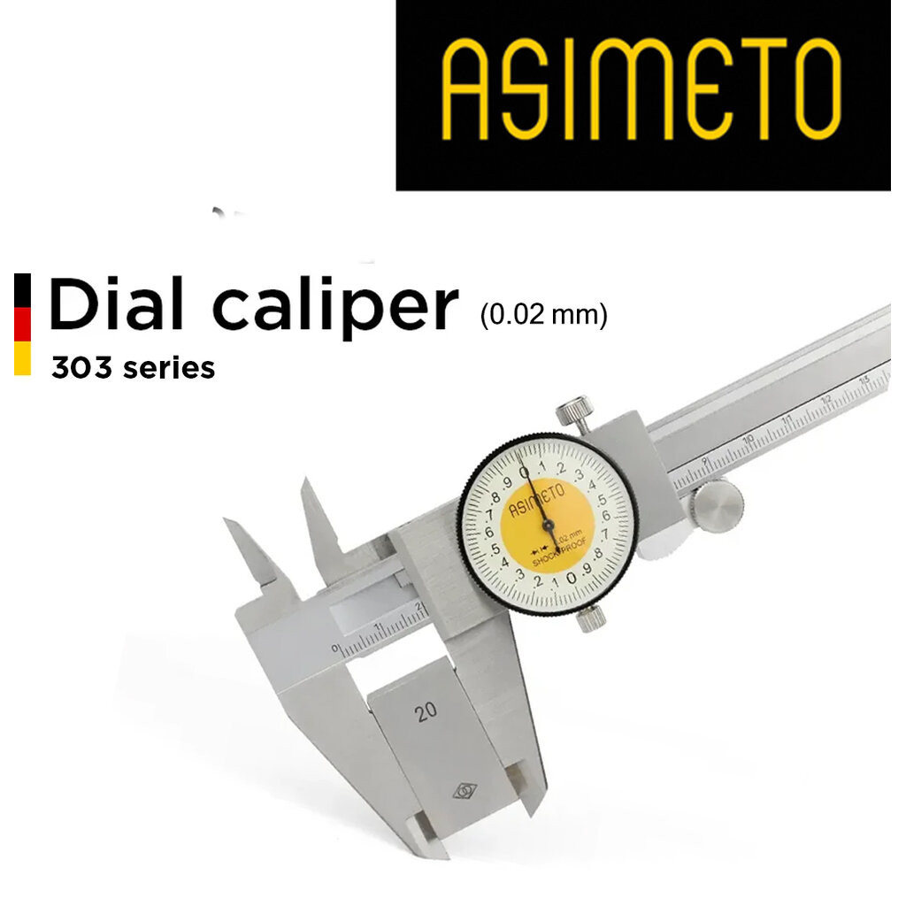 Asimeto ไดอัลคาลิปเปอร์ Dial Caliper เวอร์เนียร์แบบเข็ม ความละเอียด 0.02 ระยะ 150 มม, 200 มม ...