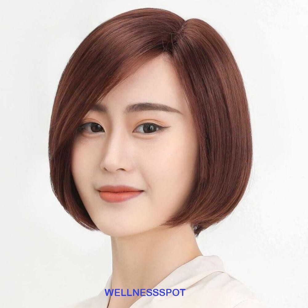 Wellnessspot Bob ตรงวิกผม Bangs, ด้านข้างสังเคราะห์สั้นสีดําสีน้ําตาลวิกผม, Fasion False Hair ...