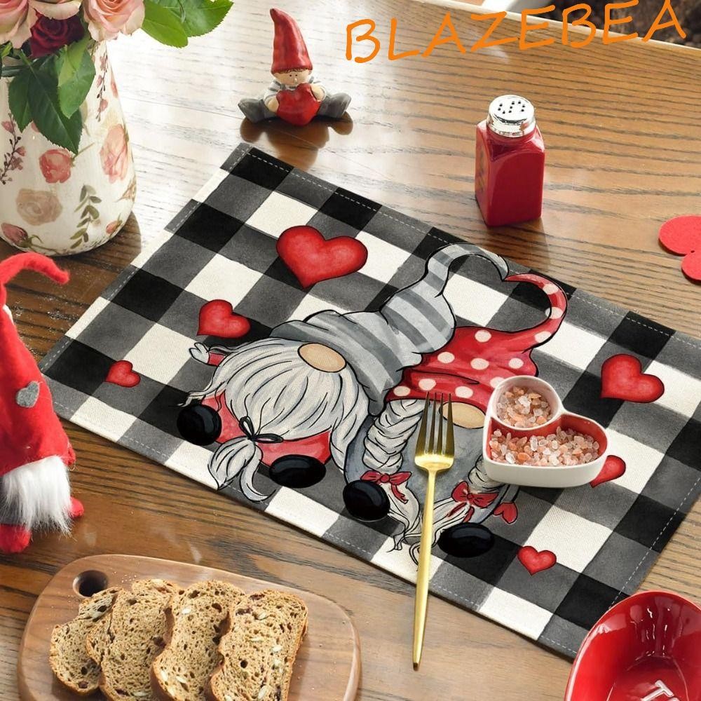 Blazebea 4 ชิ้นวันวาเลนไทน์ Placemats, 30x45 ซม.ผ้าลินินสีแดง Love Hearts เสื่อโต๊ะบ้าน Retro ...