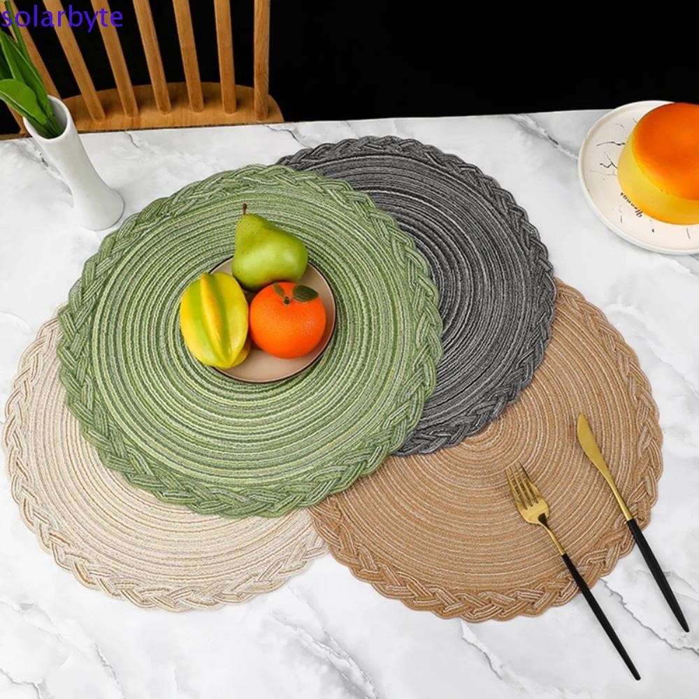 Solarbyte แผ่นรองจานทอ, แผ่นรองจานถักสไตล์นอร์ดิกทรงกลม, เสื่อโต๊ะซักได้ลื่น 18/30/38 ซม. เสื่อ ...