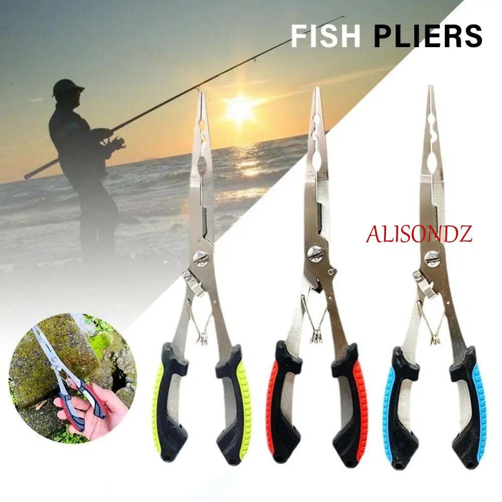 Alisondz คีมตกปลา,ตัดสายพร้อมที่จับยางคีมปากปลาตะขอ,คีมเหล็ก Multi-functional Long-billed ...