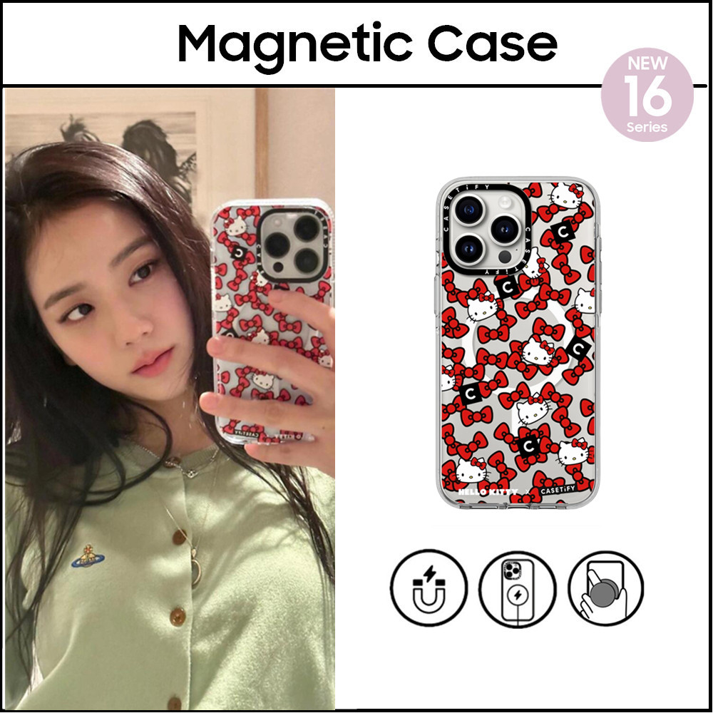 CASETi BP JISOO Hello Kitty ริบบิ้นโบว์พลาสติกแข็งอะคริลิคสําหรับ iPhone 16 11 12 13 14 15 Plus ...