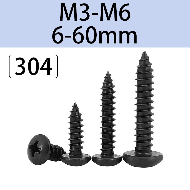 สกรูแตะตัวเองหัวกระทะ, สีดํา 304 สแตนเลสหัวแบนขนาดใหญ่สกรูแตะตัวเอง, สกรูไม้ M3/M4/M5/M6*L6-60 ...